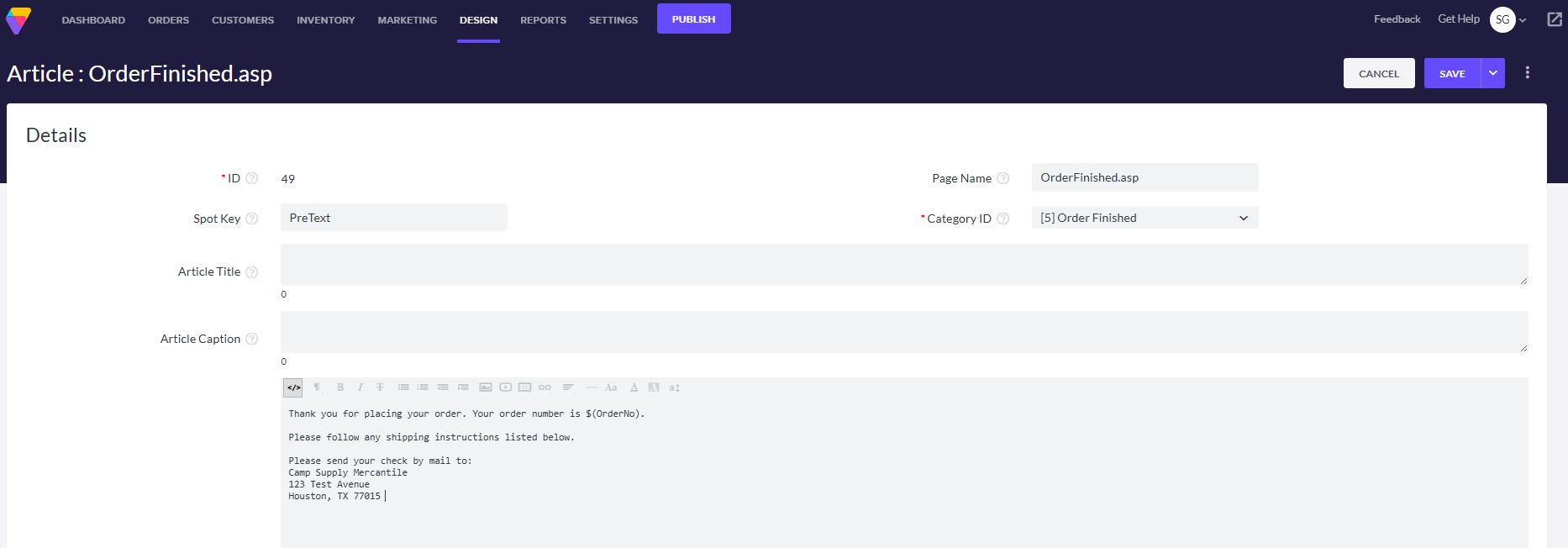 Using the Order Finished Note Field