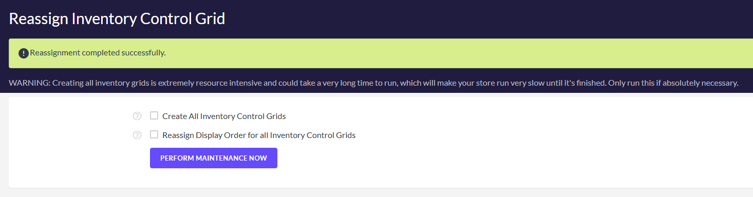 Reassigning Inventory Control Grid Order